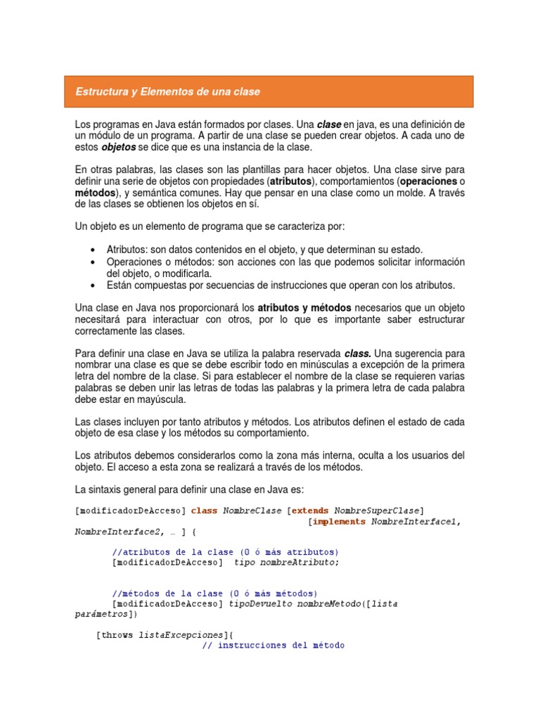 Estructura de Clases en Java | PDF | Objeto (informática) | Constructor ...