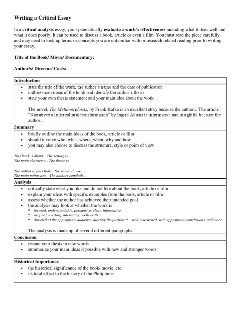 Final Requirement-Writing A Critical Essay | PDF | Essays | Syntax