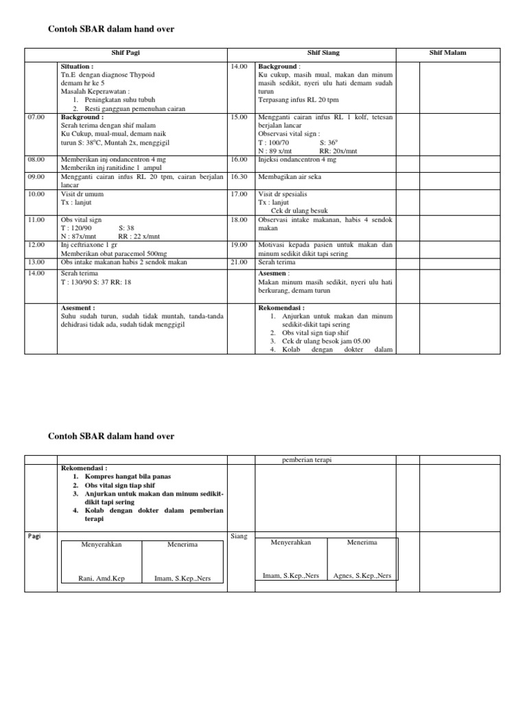 SBAR Hand Over | PDF