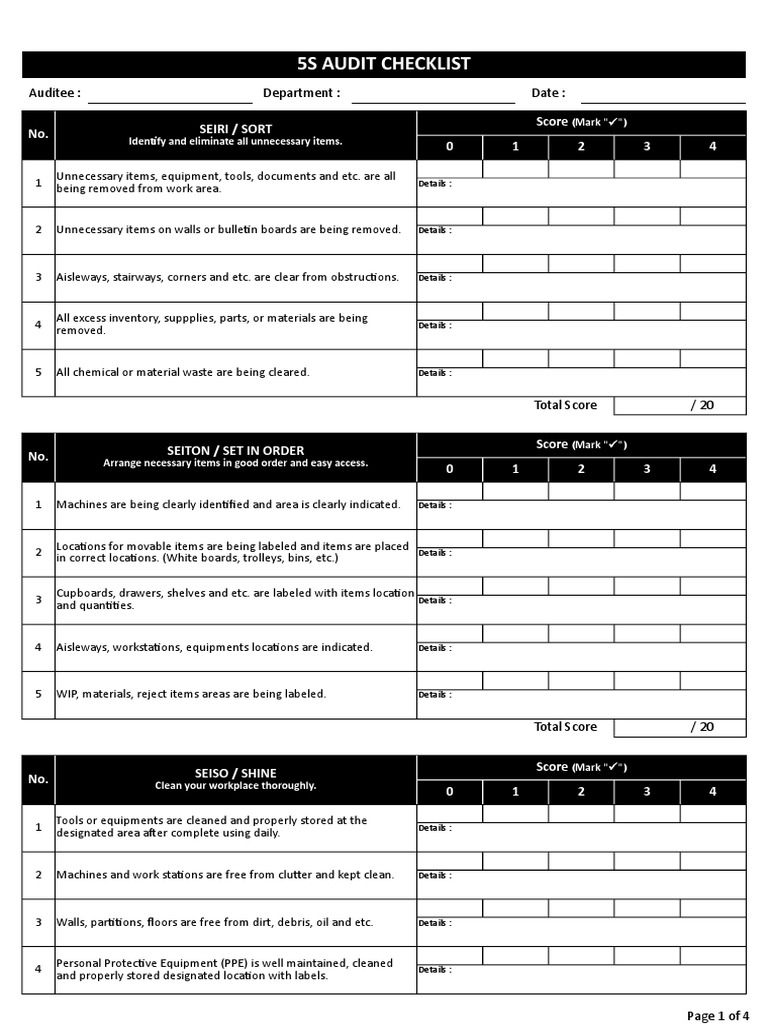 5s Audit Checklist | PDF | Business