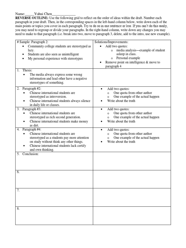 Reverse Outline | PDF | Stereotypes | Paragraph