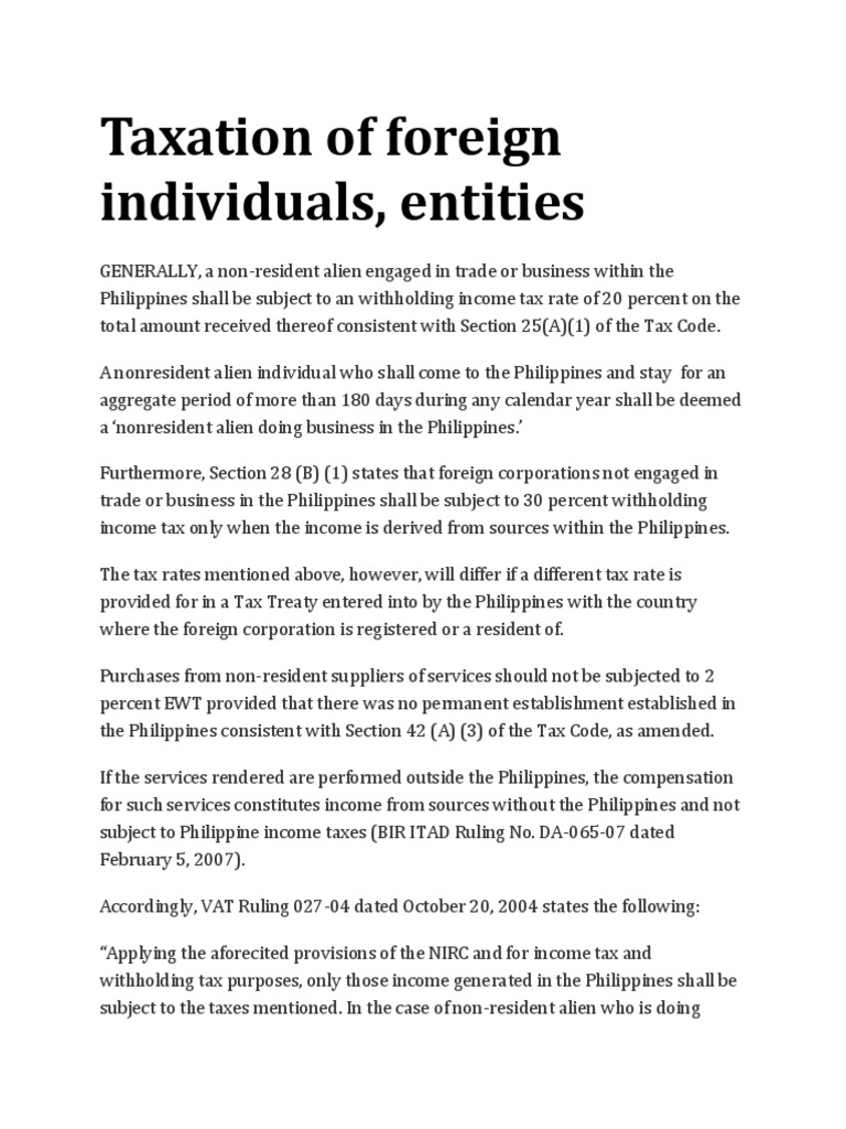 Tax On Foreign Individuals | PDF | Income Tax | Withholding Tax