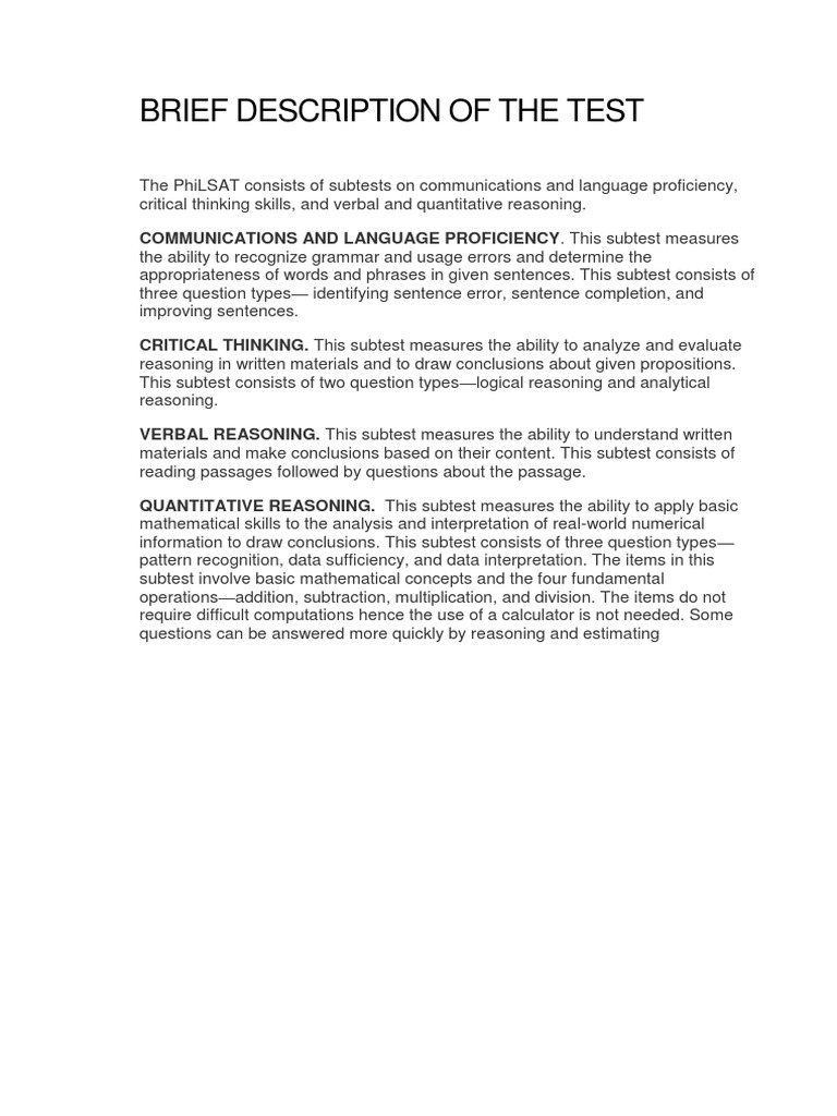 Brief Description of The Test | PDF | Career & Growth