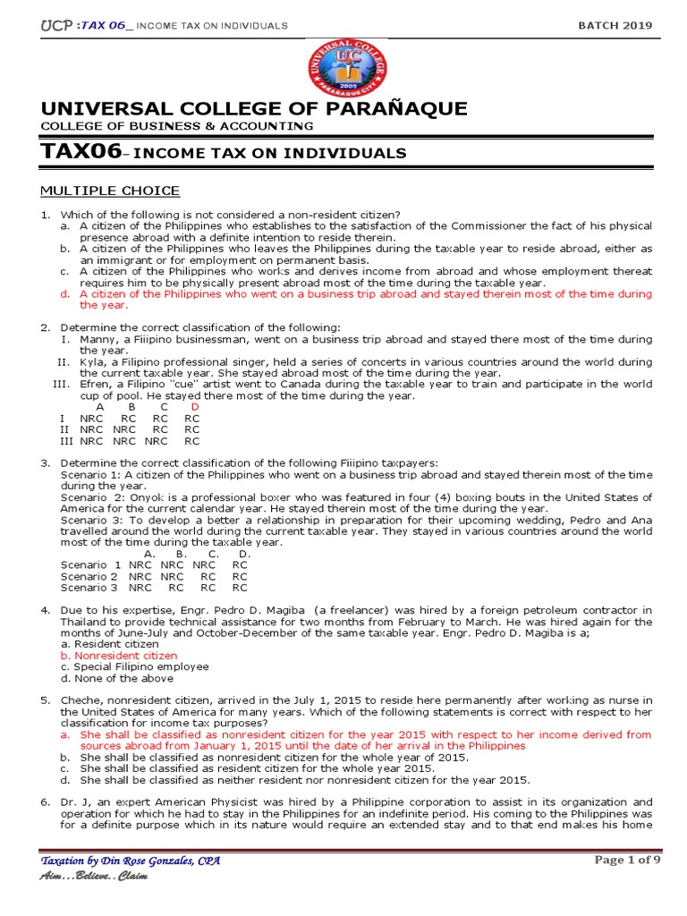 Analysis of an Income Tax Exam for Individuals Focusing on Residency ...