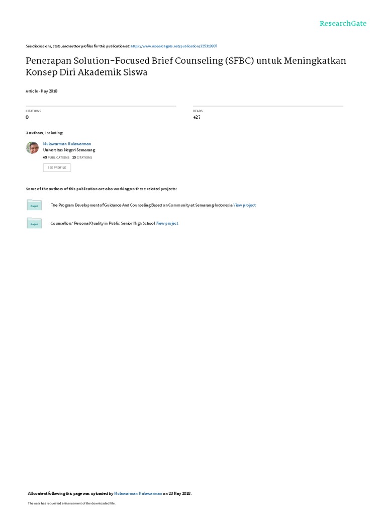 Penerapan Solution-Focused Brief Counseling (SFBC) Untuk Meningkatkan ...
