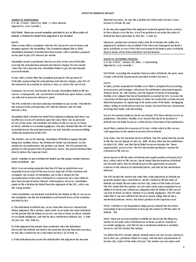 10 - Effect of Order of Default | Download Free PDF | Default Judgment ...