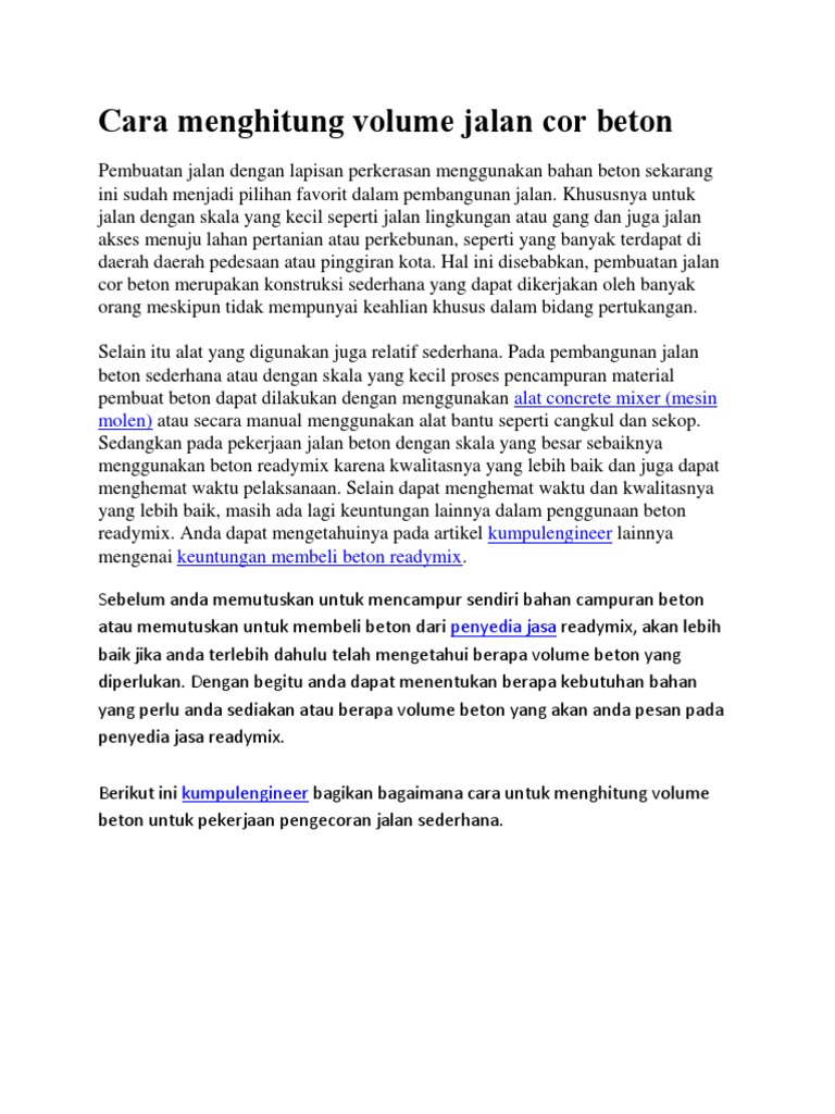 Contoh Cara Menghitung Volume Jalan | PDF
