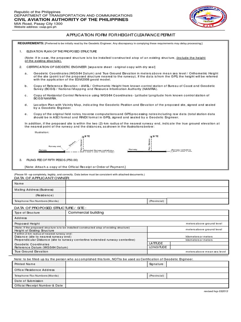 Application Form For Height Clearance Rev 032013 | PDF | Geodesy ...