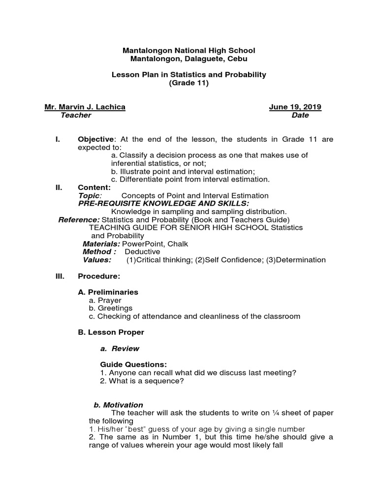 Marvin Lesson-Plan | PDF | Statistics | Confidence Interval