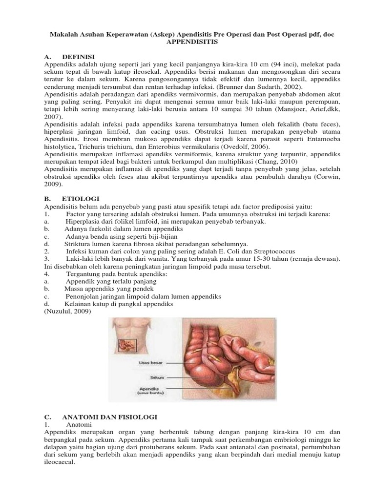 Askep Apendisitis Pre Operasi Dan Post Operasi | PDF