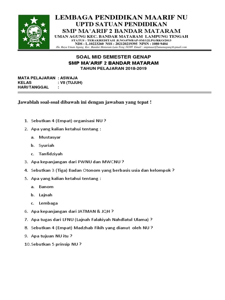 SOAL Aswaja Bu Umi | PDF | Pengembangan Diri