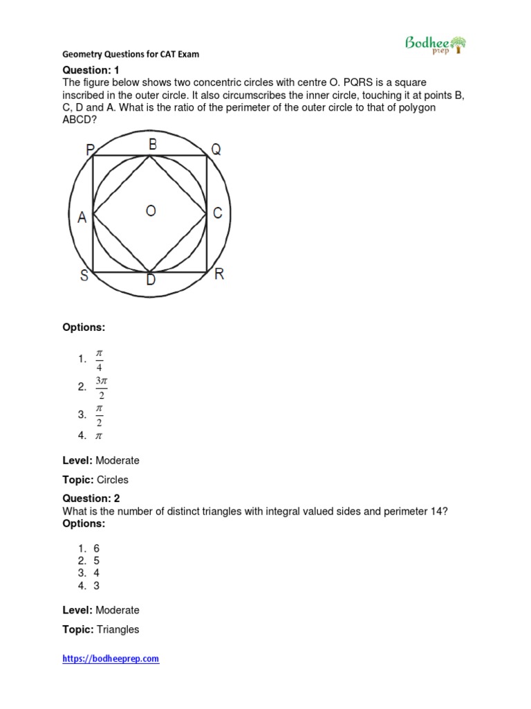 Geometry Questions for CAT Exam | PDF | Circle | Area