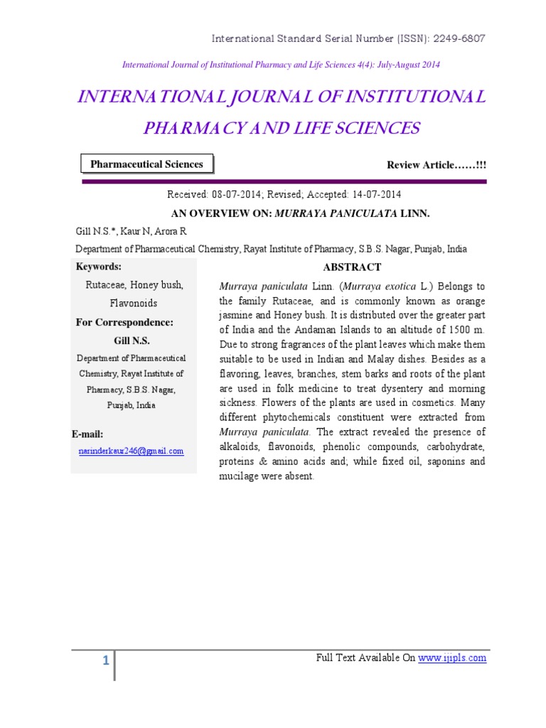Overview of Murraya Paniculata Linn. | PDF | International Standard ...