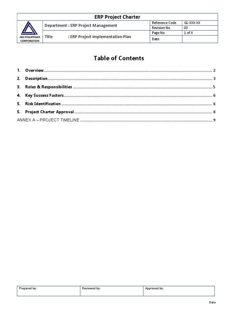 ERP Project Charter Sample | PDF | Business Process | Enterprise ...
