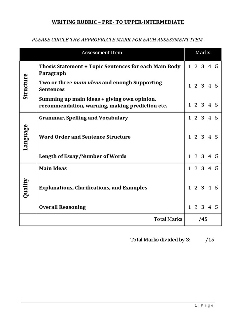 Please Circle The Appropriate Mark For Each Assessment Item | PDF ...