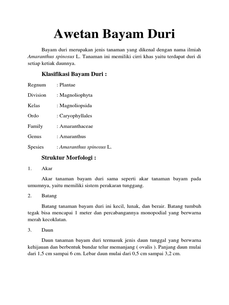 Awetan Bayam Duri | PDF