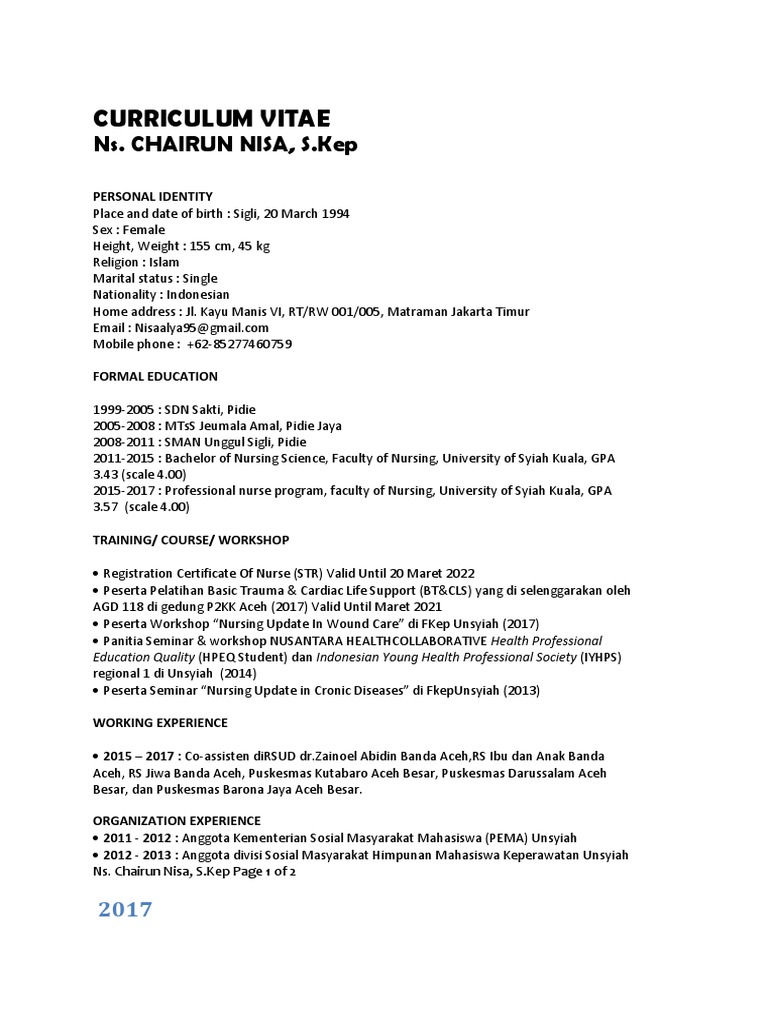 CV Ns. Chairun Nisa, S.Kep | PDF | Kesehatan Holistik