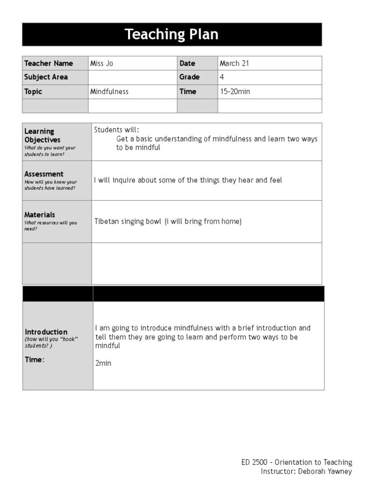 Mindfulness Lesson Plan for Adults | PDF | Mindfulness | Education Theory