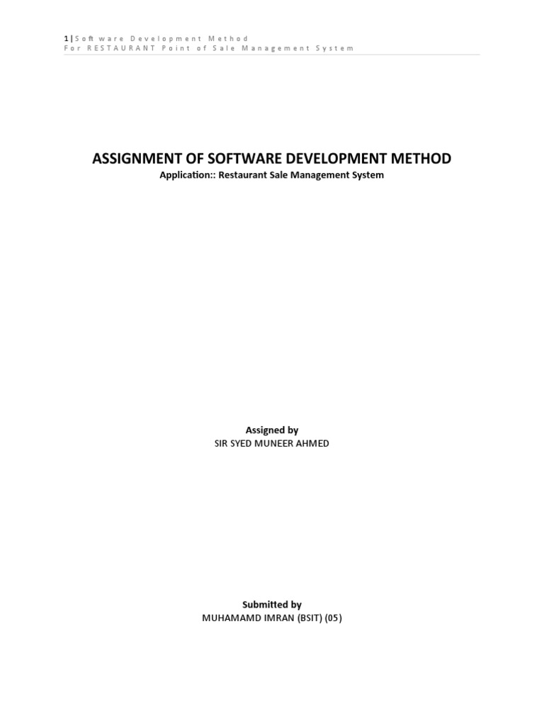 Assignment of Software Development Method: Application:: Restaurant ...