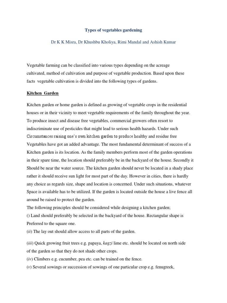 Types of Vegetables Gardening | PDF | Vegetables | Organic Farming