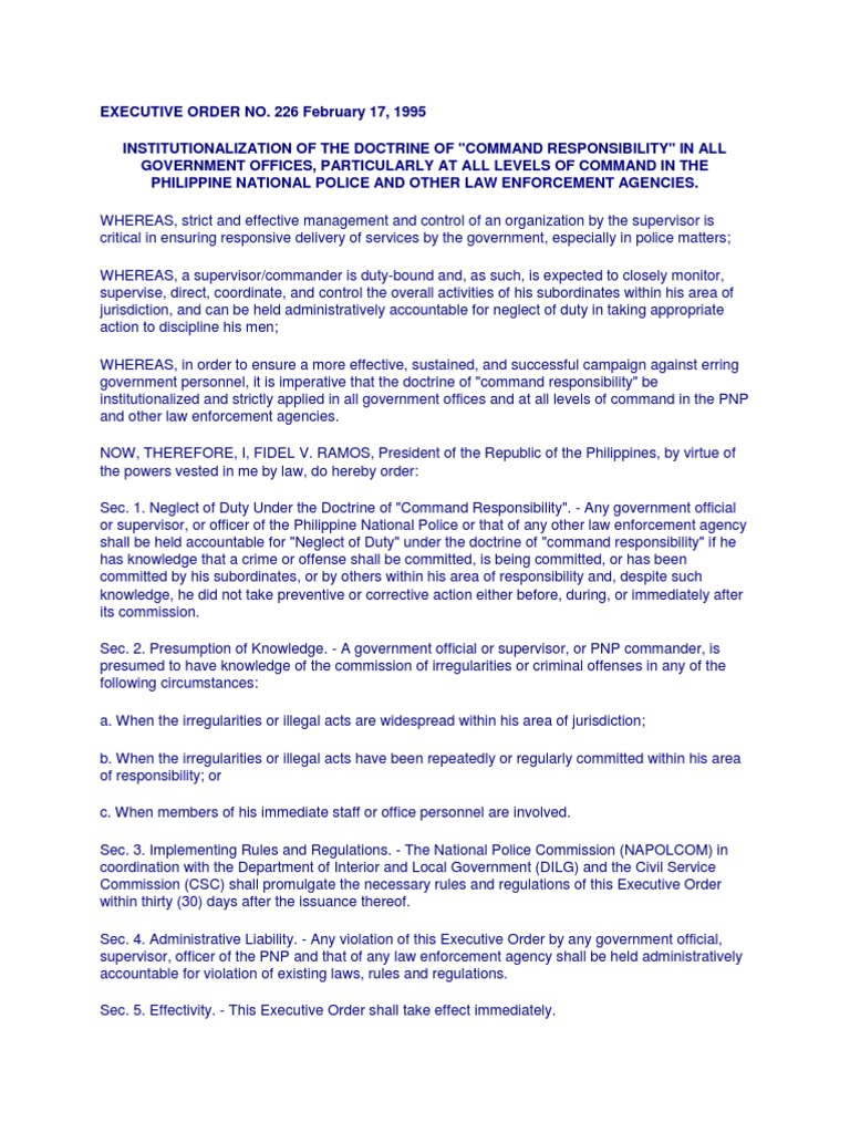 Executive Order No 226 | PDF | Law Enforcement Agency | Police