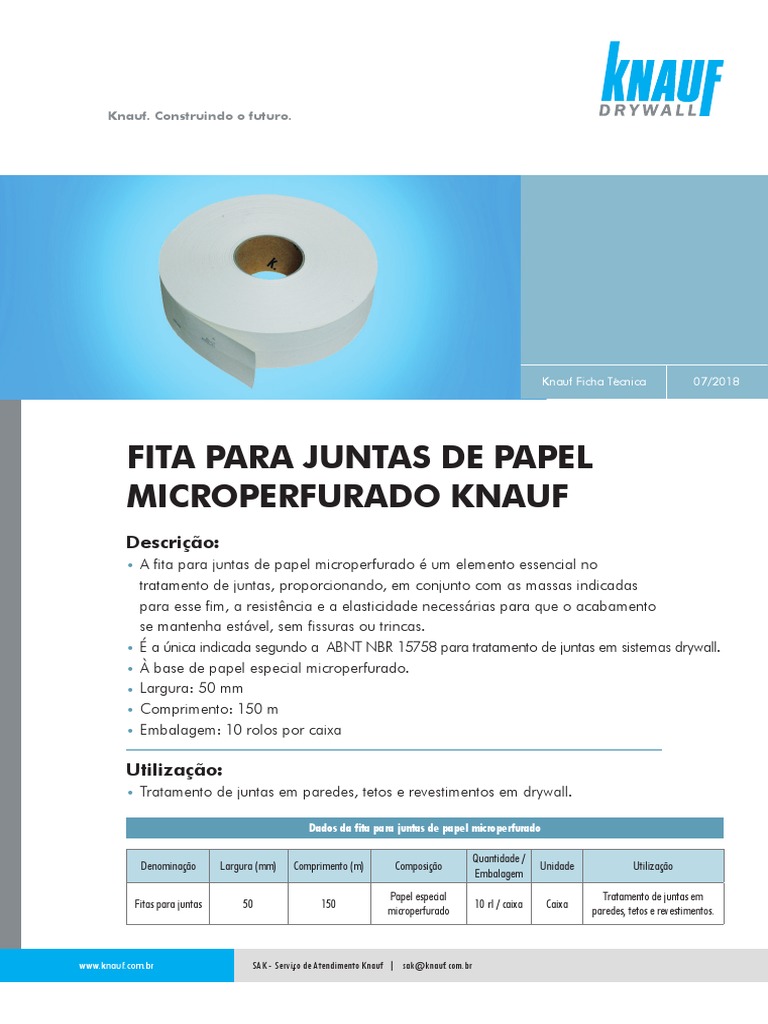 Ficha Técnica - Knauf Fita de Junta | PDF