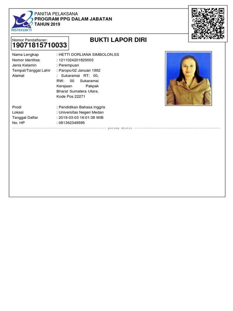 cONTOH bUKTI lAPOR diRI | PDF