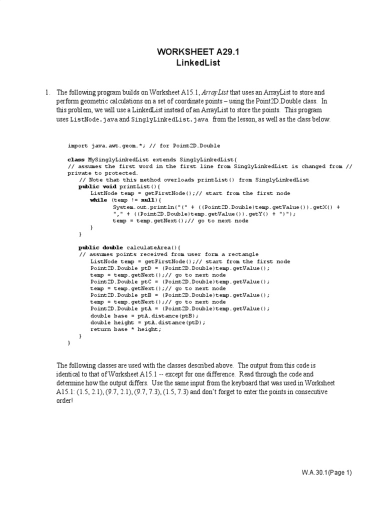 Worksheet AB29.1 - LinkedList | PDF | String (Computer Science) | Programming Paradigms