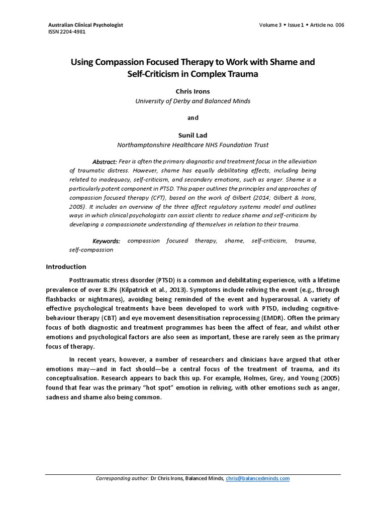 1743 Using Compassion Focused Therapy To Work With Shame And Self