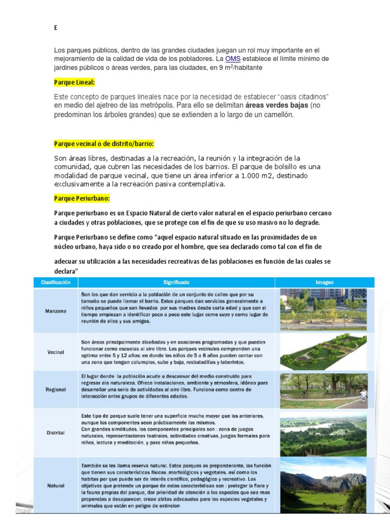 Tipos de Parques en Urbanismo | PDF