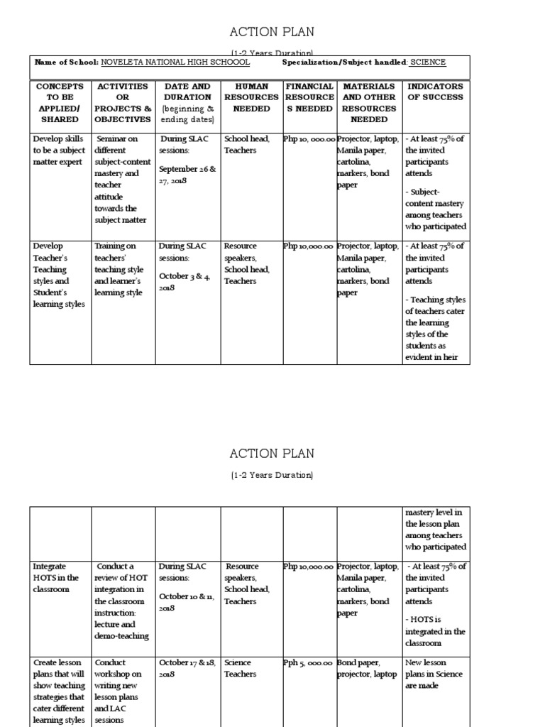 Action Plan | PDF | Lesson Plan | Teachers