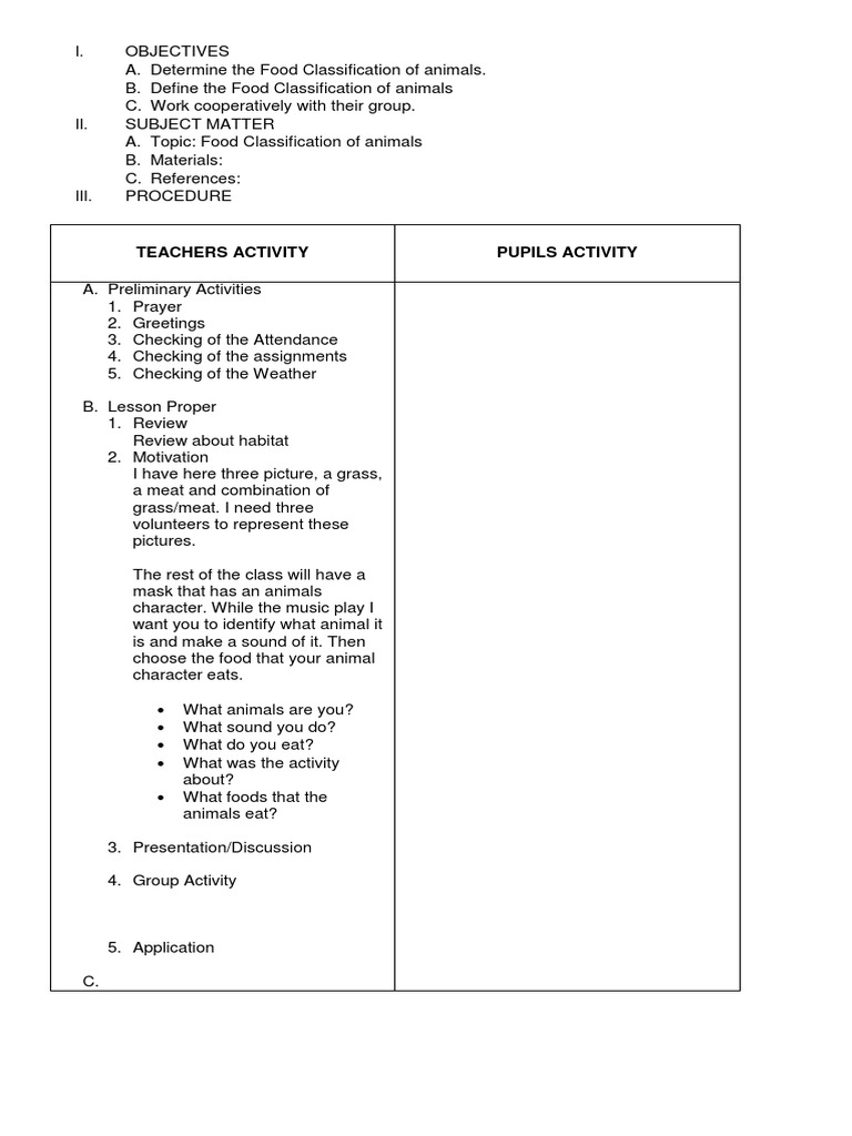 Animal Food Classification Lesson | PDF