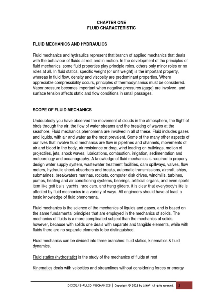 Chapter 1 | PDF | Viscosity | Fluid Dynamics