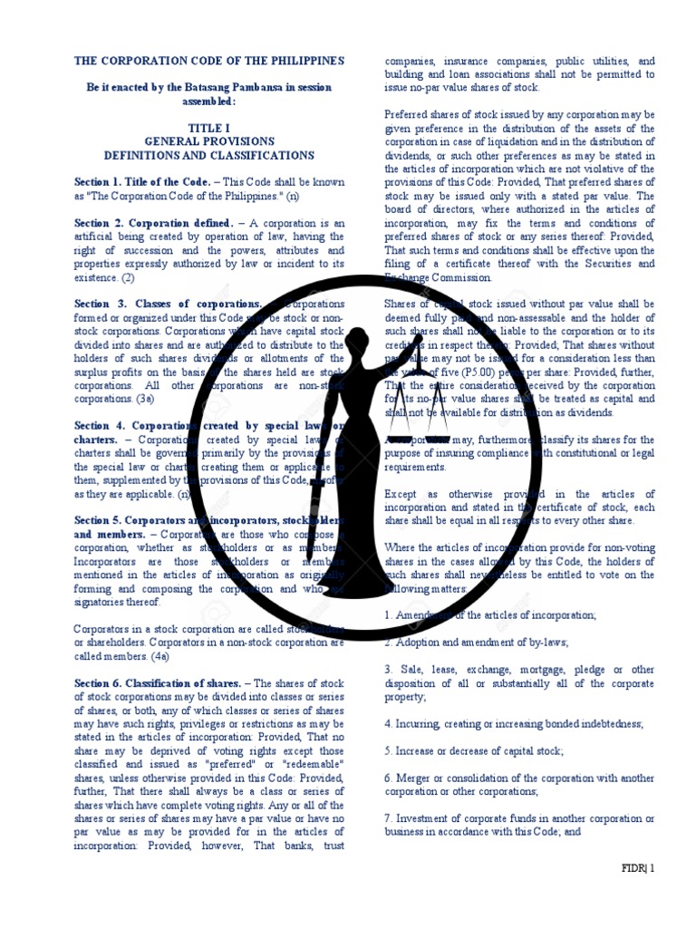 The Corporation Code of The Philippines. Codal | PDF | Corporations ...