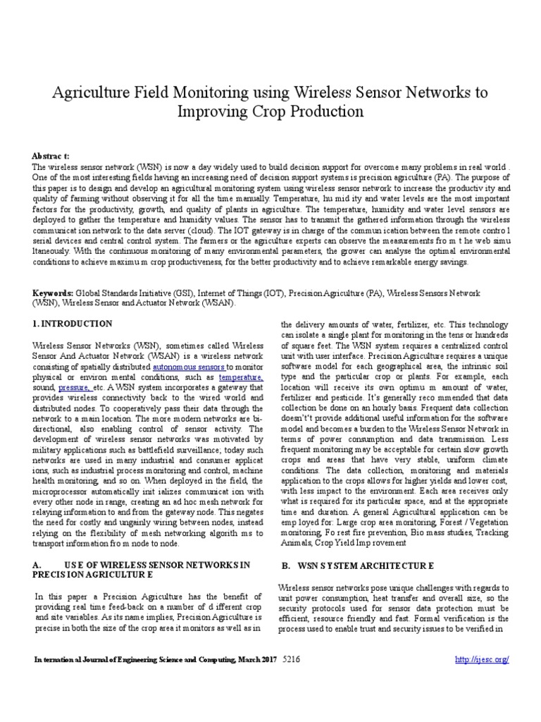Wireless Crop Monitoring Systems | PDF | Wireless Sensor Network ...
