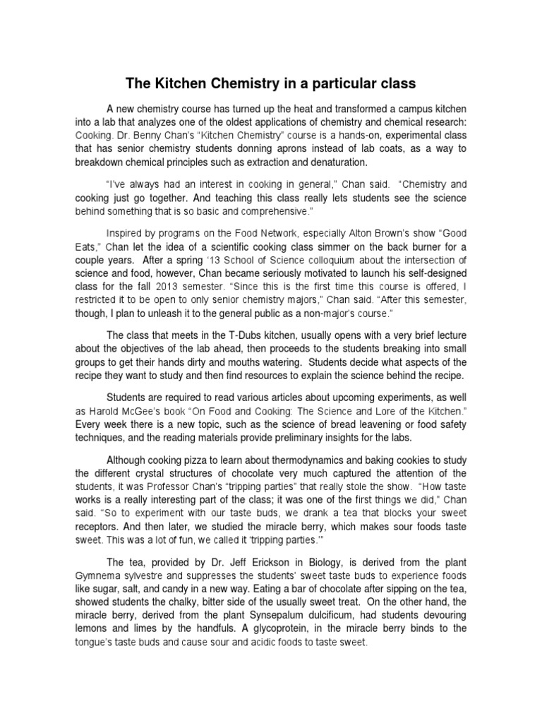 The Kitchen Chemistry in A Particular Class | PDF | Taste | Food And Drink