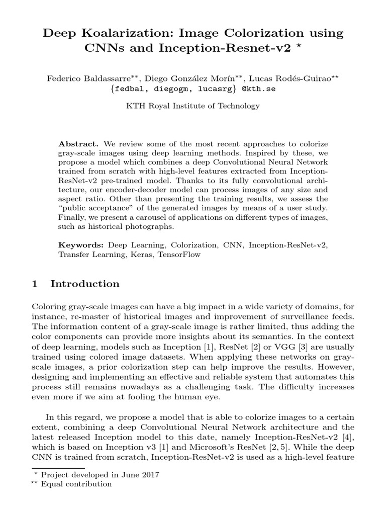 Deep Koalarization: Image Colorization Using Cnns and Inception-Resnet ...