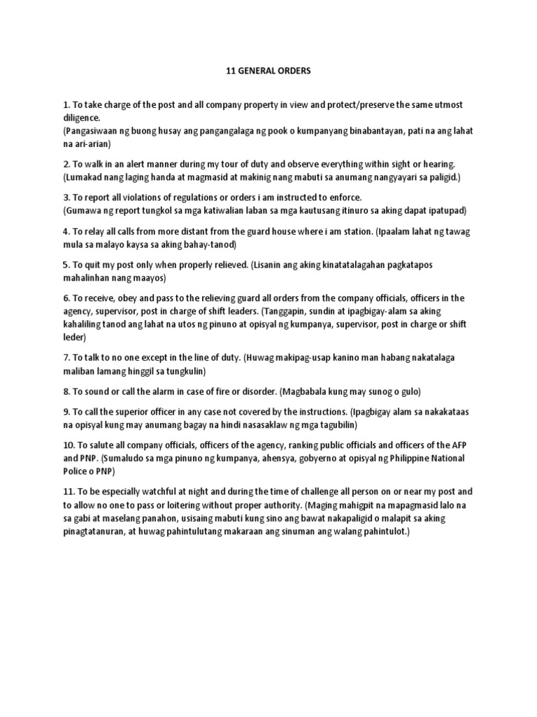 11 General Orders | PDF | Security Guard | Police