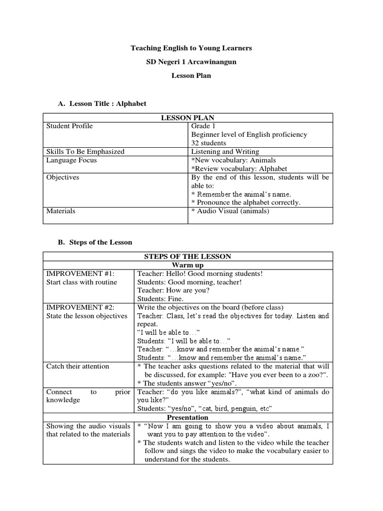 Lesson Plan Teyl | PDF | Lesson Plan | Vocabulary