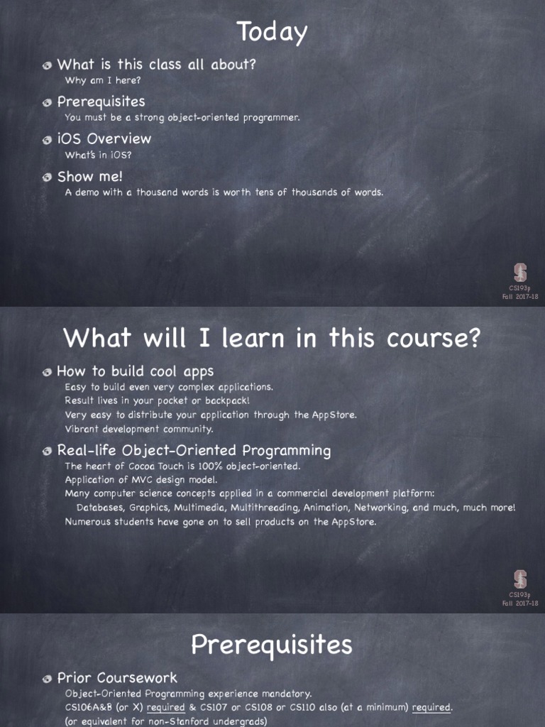 What Is This Class All About? Prerequisites iOS Overview Show Me! | PDF ...