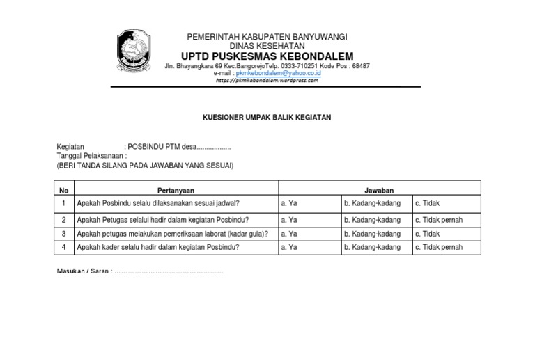 Kuesioner Umpan Balik Kegiatan | PDF