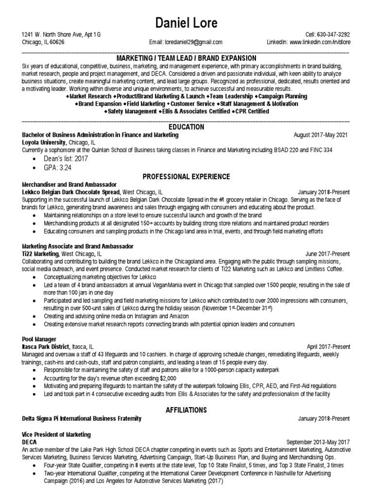 Daniel Lore Resume | PDF | Brand | Marketing