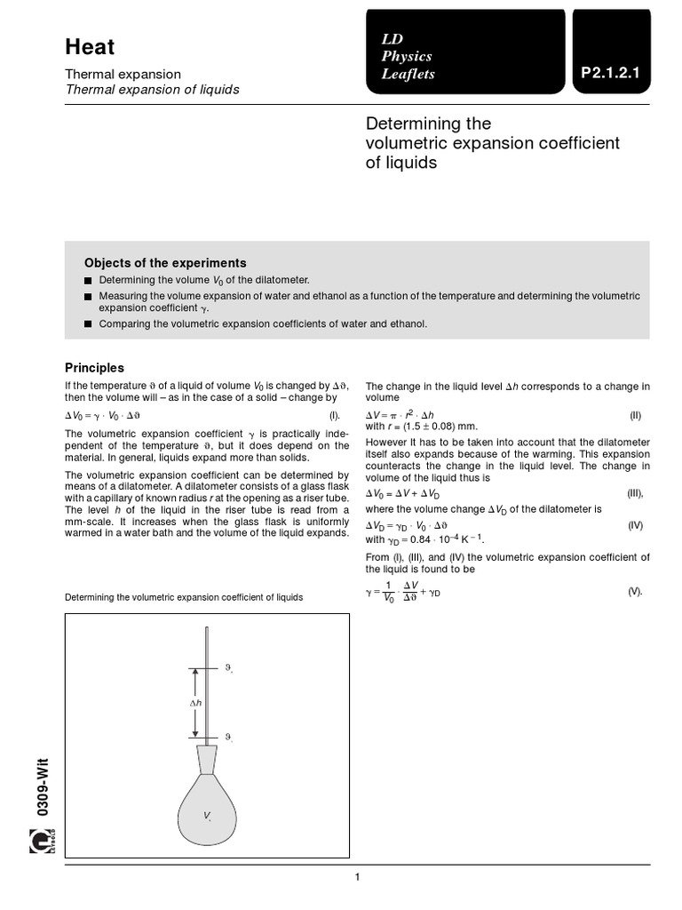 Determining The Volumetric Expansion Coefficient of Liquids | PDF ...