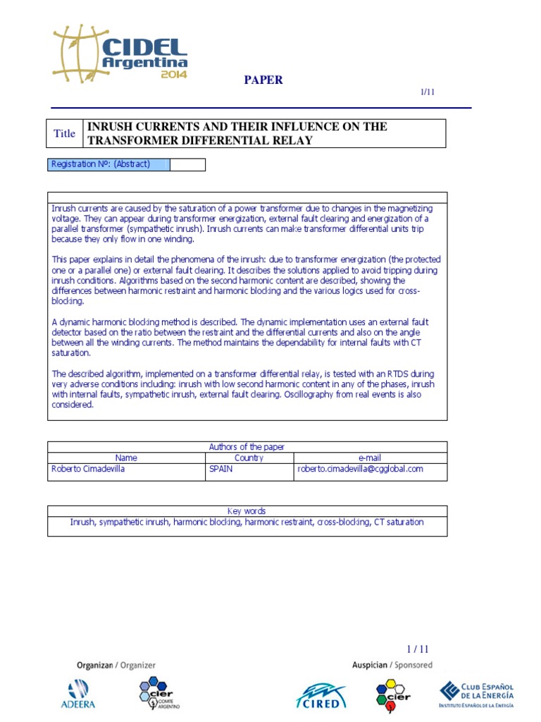 Inrush Currents and Their Influence On The Transformer Differential Relay | PDF | Transformer ...