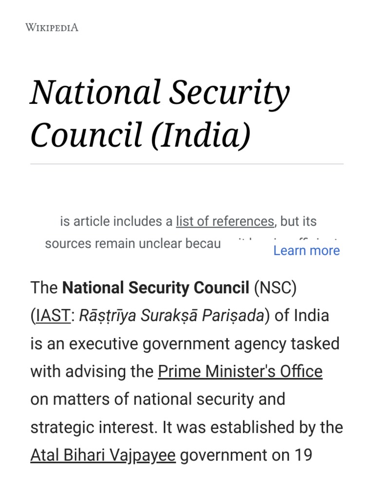 National Security Council (India) - Wikipedia PDF | PDF | Government Of ...