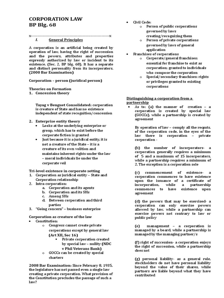 Corporate Law Overview and Principles | PDF | Corporations | Partnership