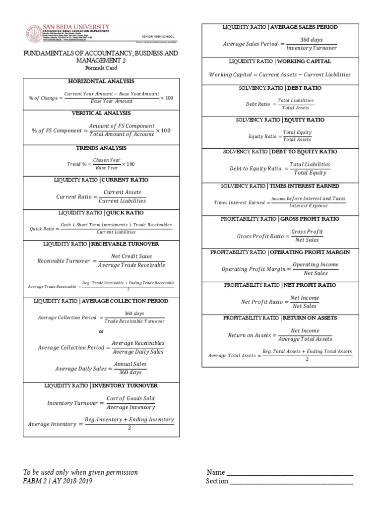 Formula Card - FABM 2 PDF | PDF | Revenue | Market Liquidity