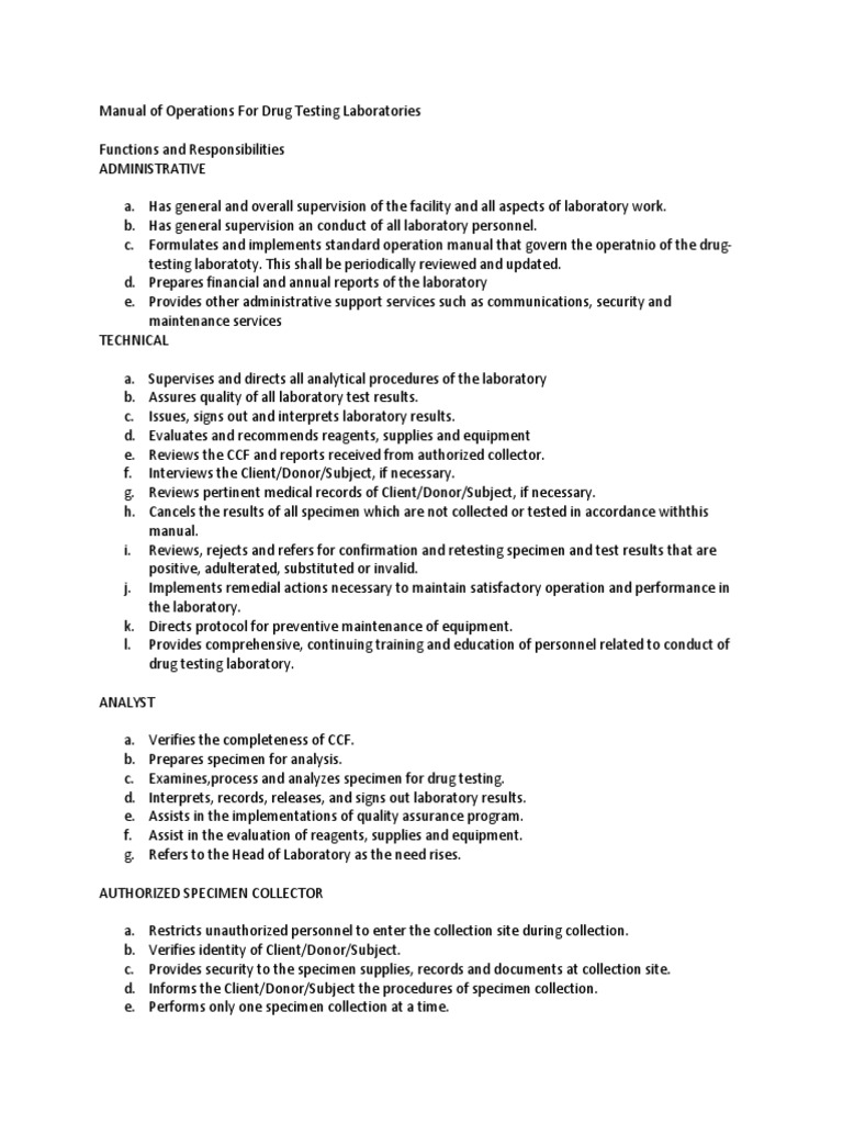 Manual of Operations For Drug Testing Laboratories | PDF | Drug Test ...