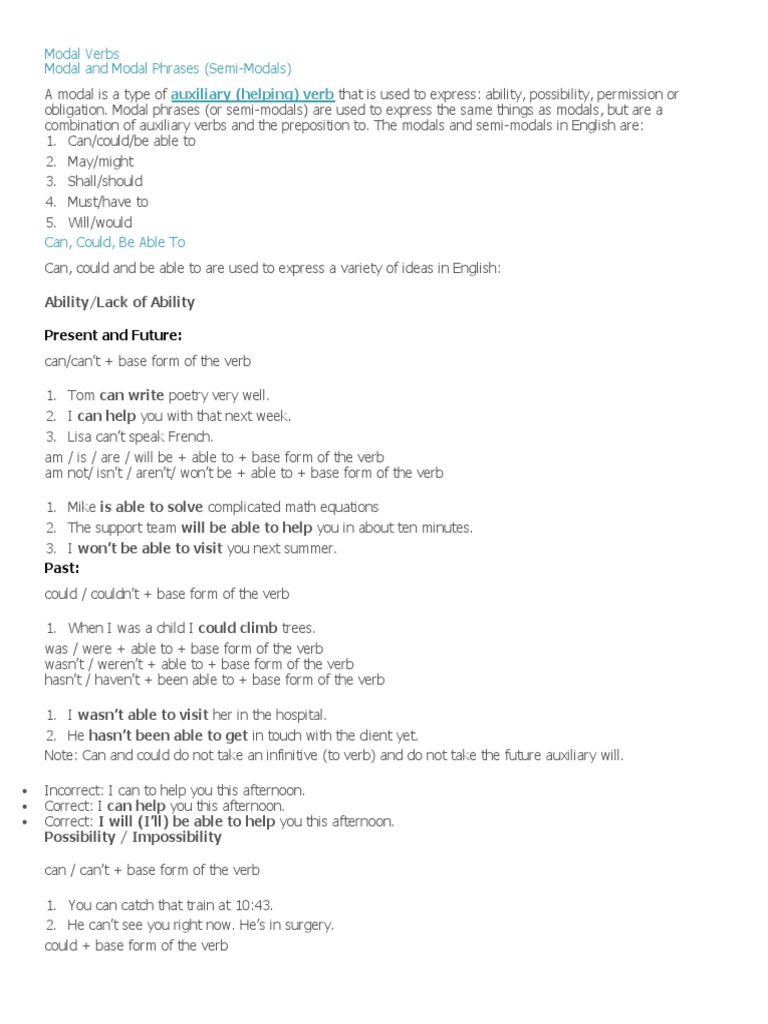 Du Lesson - Modal Verbs | PDF | Verb | Linguistic Typology