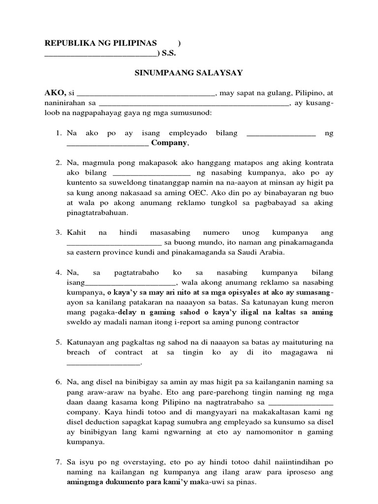 Sworn-Tagalog 1 | PDF